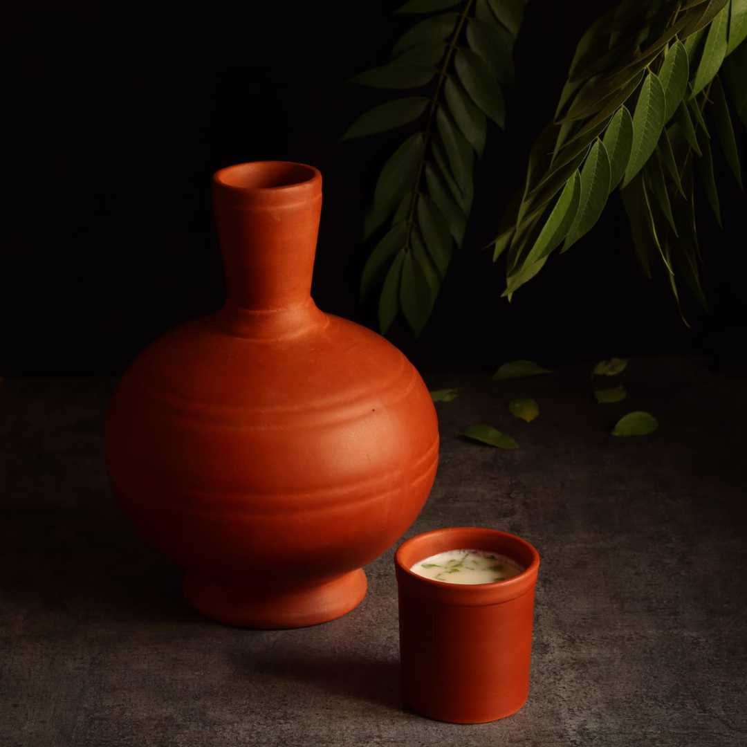 Terracotta traditional Matka with Glass Amalfiee Ceramics